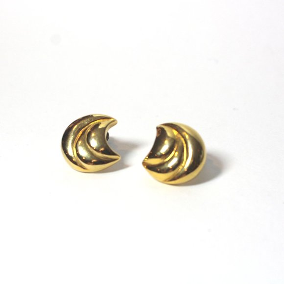 Jewelry | Vintage 8s 90s Shell Swirl Yellow Gold Plated Retro Half Moon Stud Earrings | Poshmark